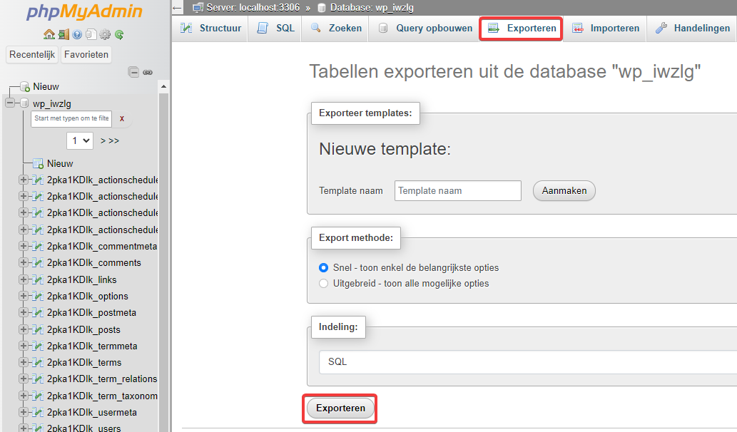 Database exporteren – Klantenservice - Cloud86