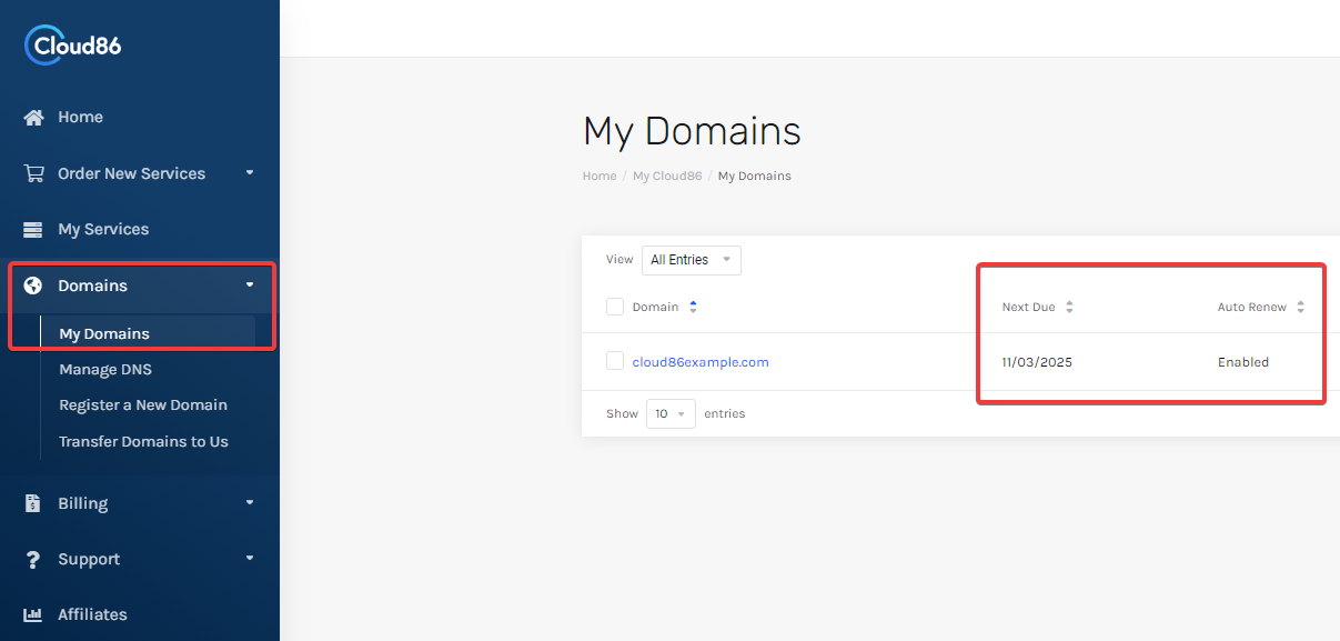Domain renewal – Helpcenter - Cloud86