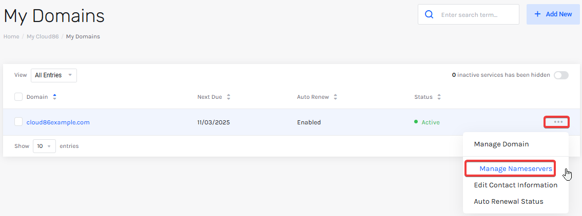 Managing the nameservers of your domain – Helpcenter - Cloud86