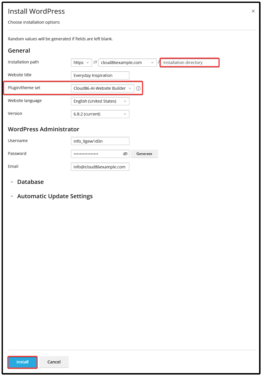 AI Website Builder: Installation – Helpcenter - Cloud86