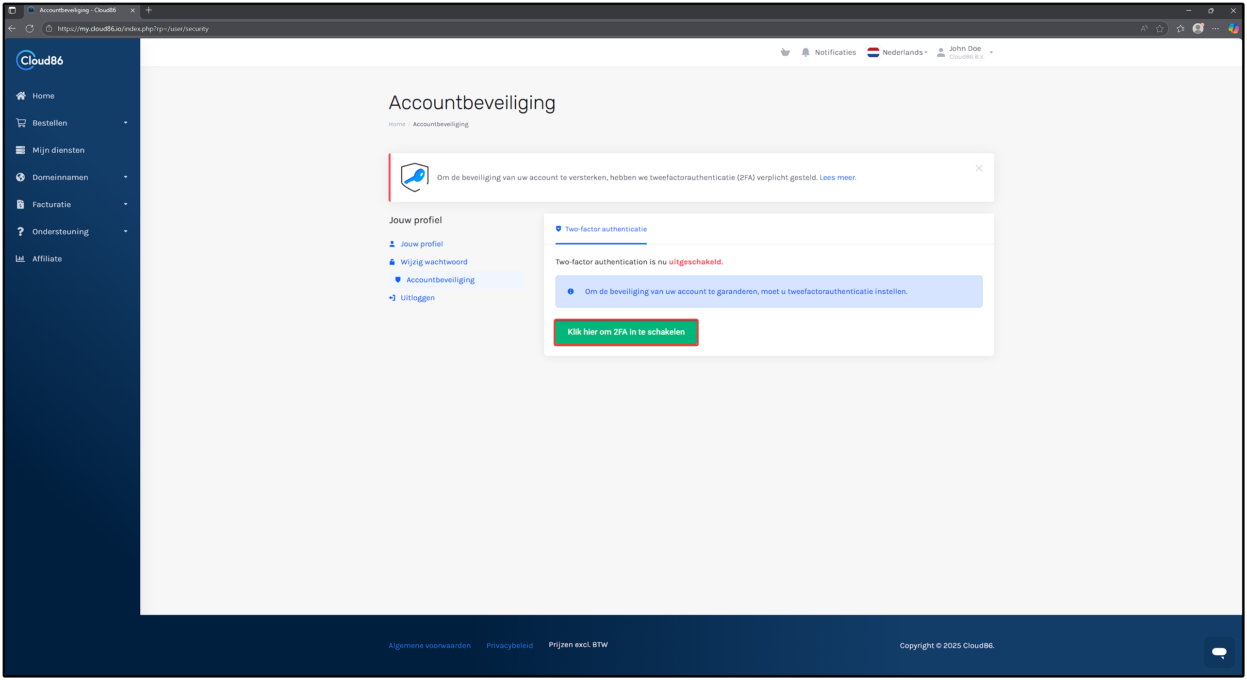 Mijn Cloud86: Inloggen en 2FA – Klantenservice - Cloud86